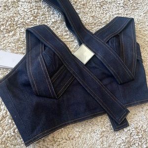 AREA | Tops | Area Crystal Pyramid Denim Crop Top | Poshmark